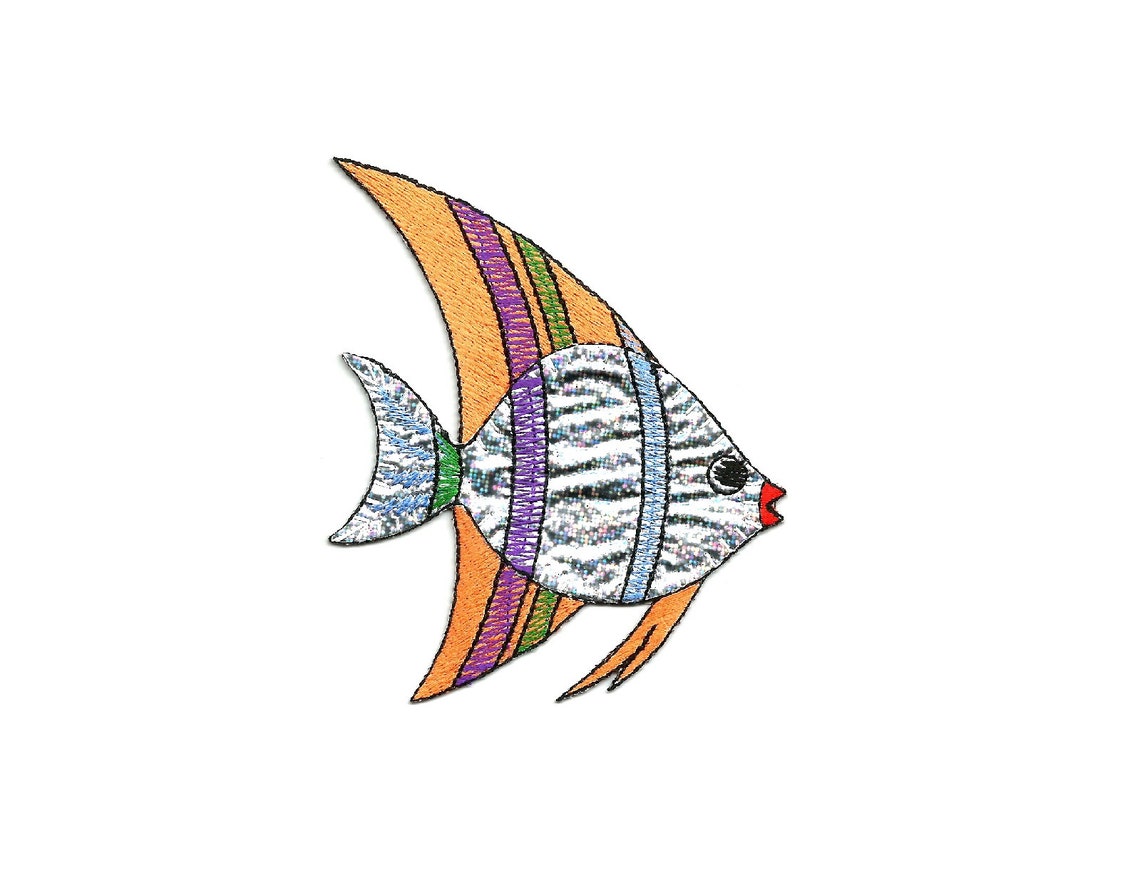 Fish - Angelfish - Reflective - Embroidered 4 1/8"h Iron on Applique ...