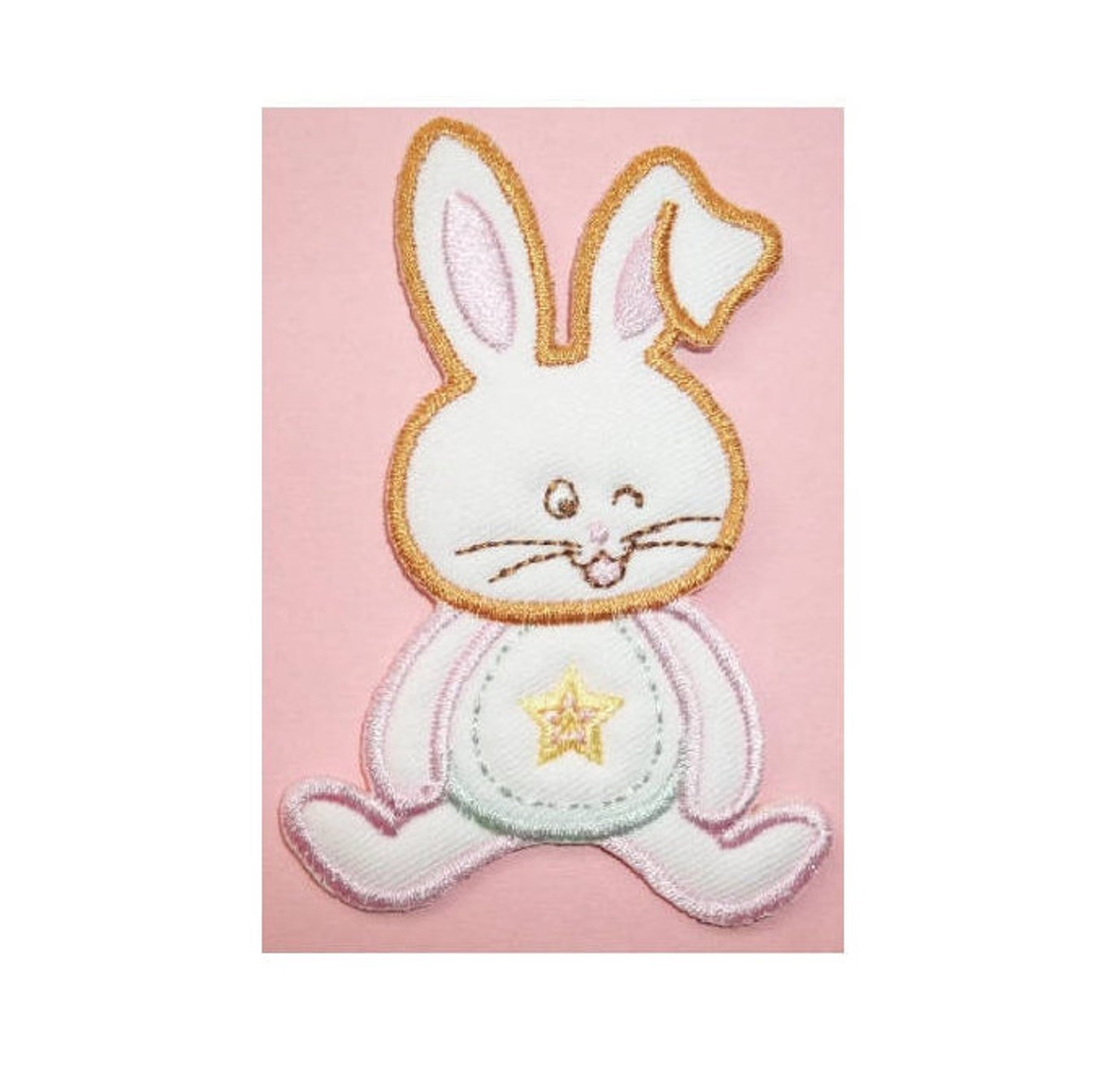 Bunny - Rabbit - Baby - Pink - Easter - Embroidered Iron on Applique ...