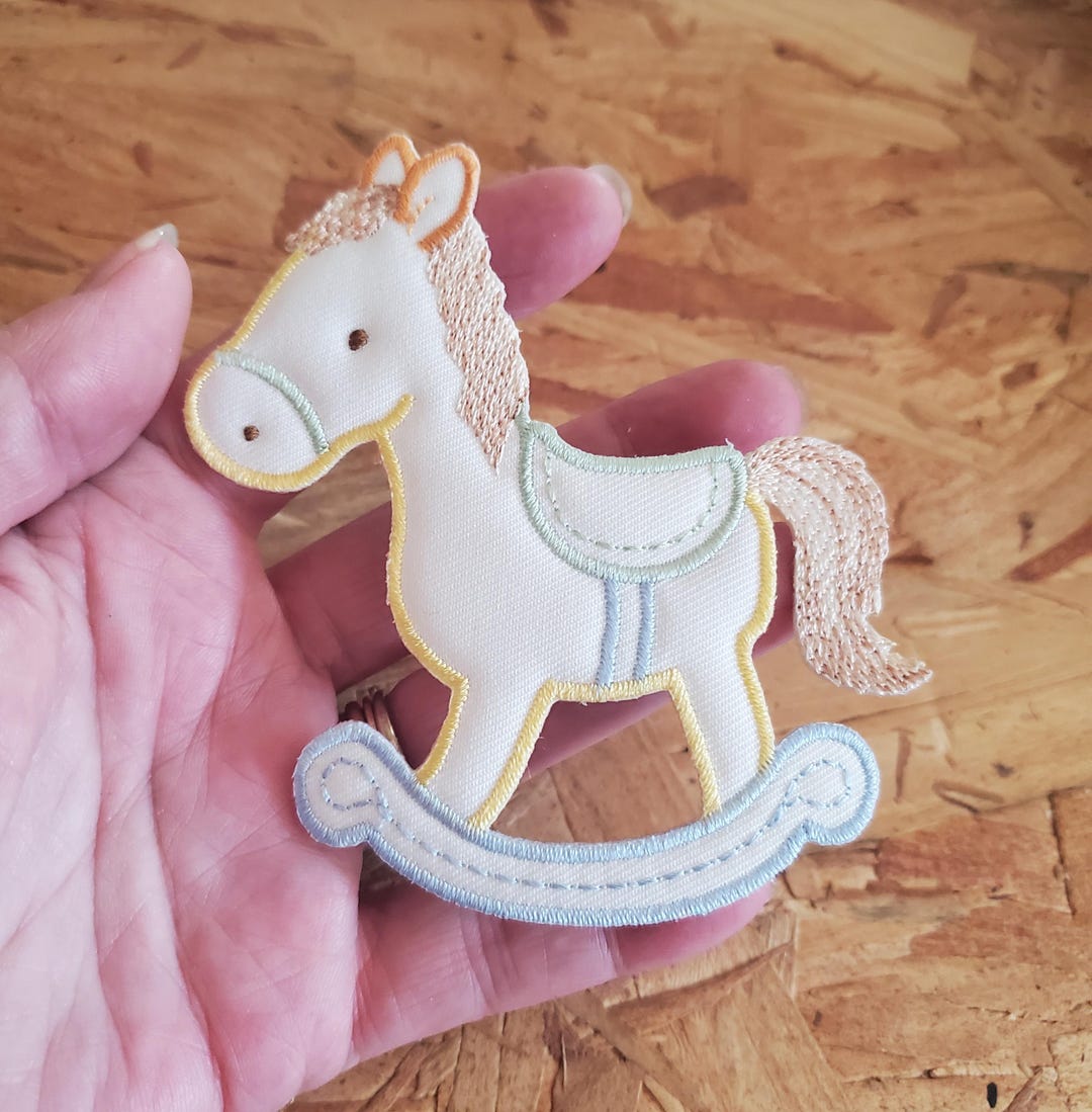 Rocking Horse - Baby Design - Cream/pastels - Embroidered Iron on ...