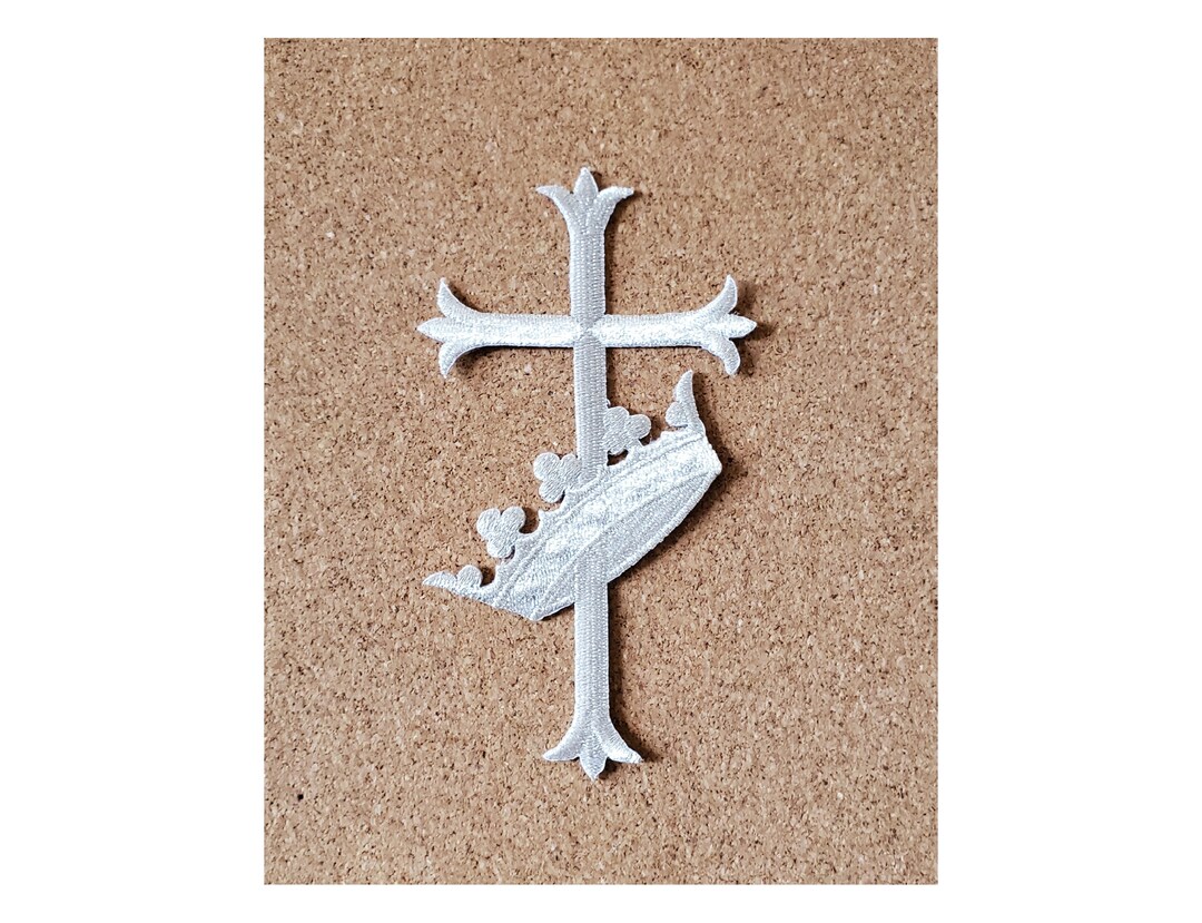 Embroidered Silver Metallic Cross - Latin Fleur Cross W/crown ...