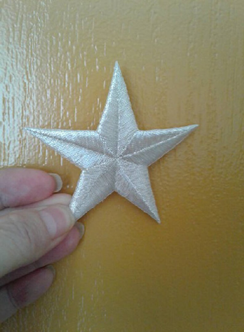 One Star - Silver - Embroidered Silver Metallic Stars Iron on Patches ...