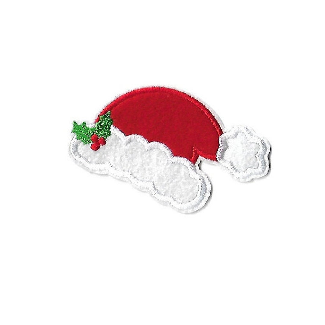 Santa Hat Christmas Santa Claus Holly Embroidered Iron on Applique ...