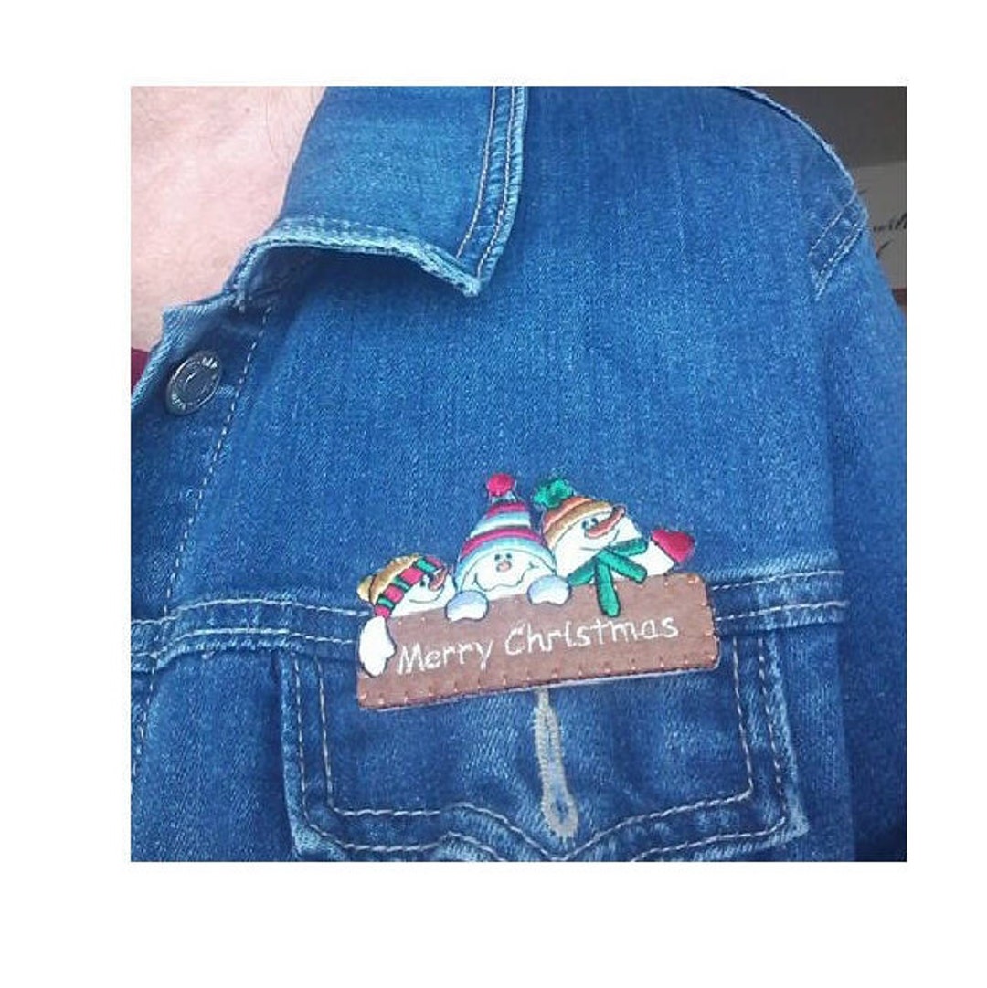 Snowmen - Snowman - Merry Christmas Pin Brooch - Embroidered - Seasonal ...