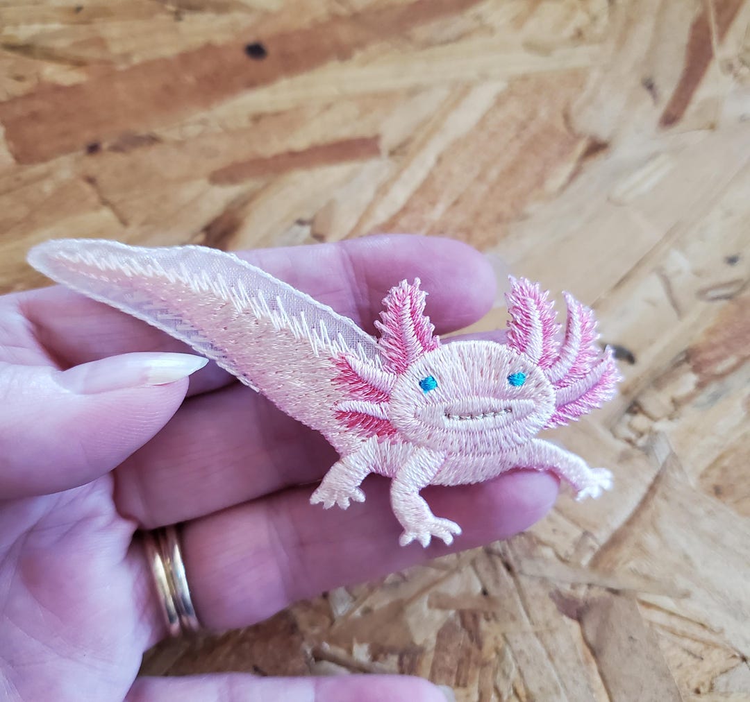 Salamander - Pink Salamander - Pink Axolotl - Embroidered Iron on ...