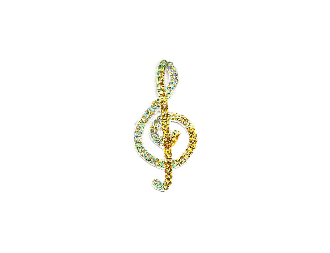 Music - Musical - Cleft Note - Band - Crafts - Gold Sequin - Iron on ...
