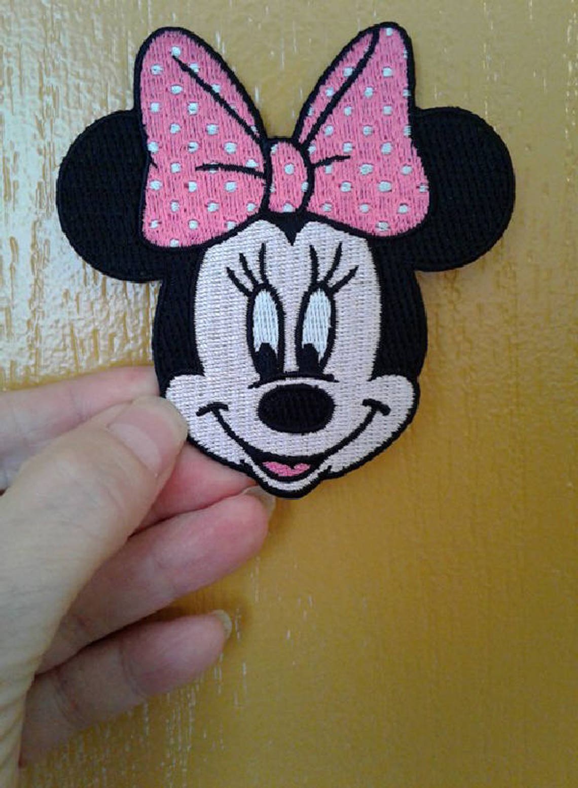 Minnie Mouse Pink & White Bow Fully Embroidered Iron on - Etsy