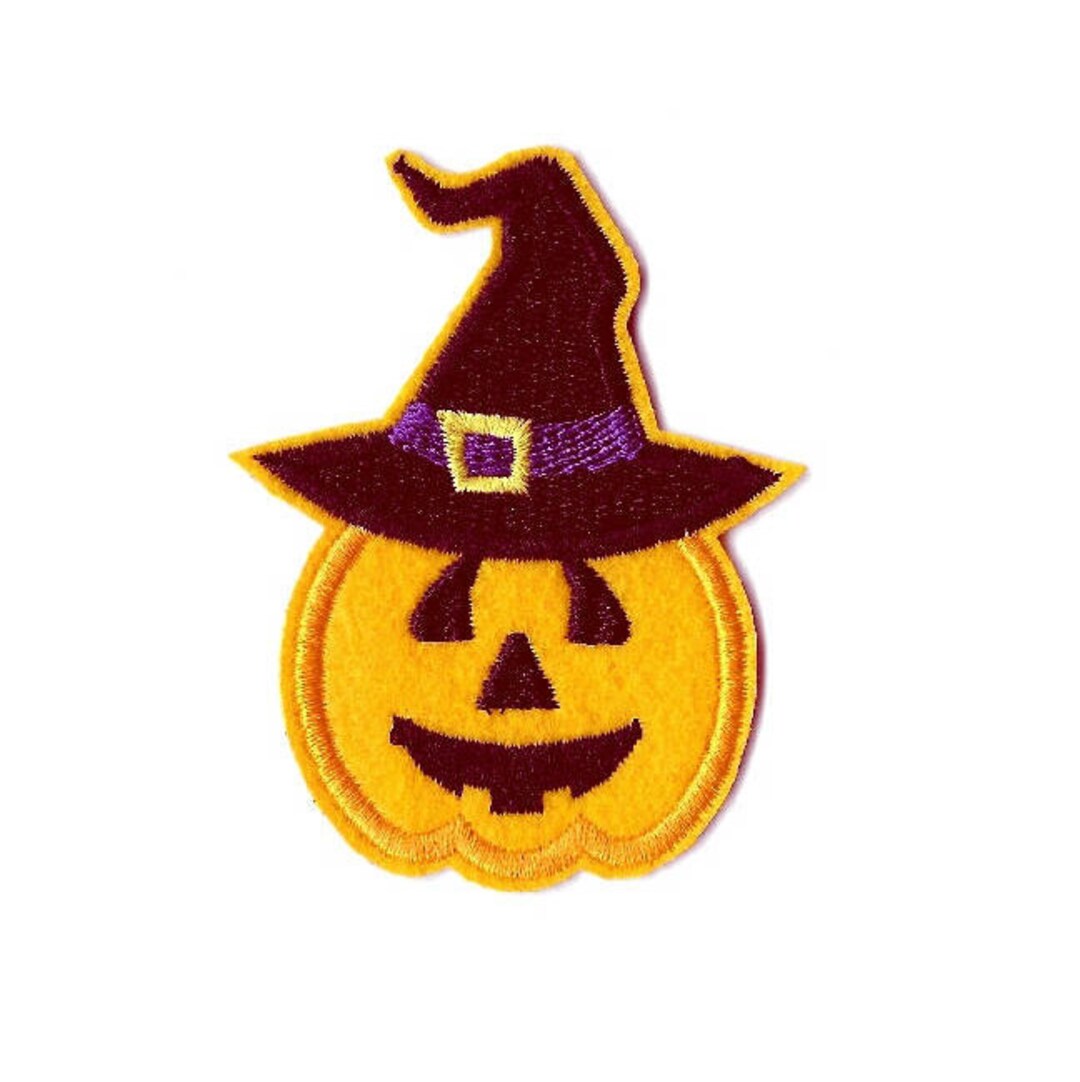 Jack-o-lantern Witch Witch's Hat Halloween Pumpkin Embroidered Iron on ...