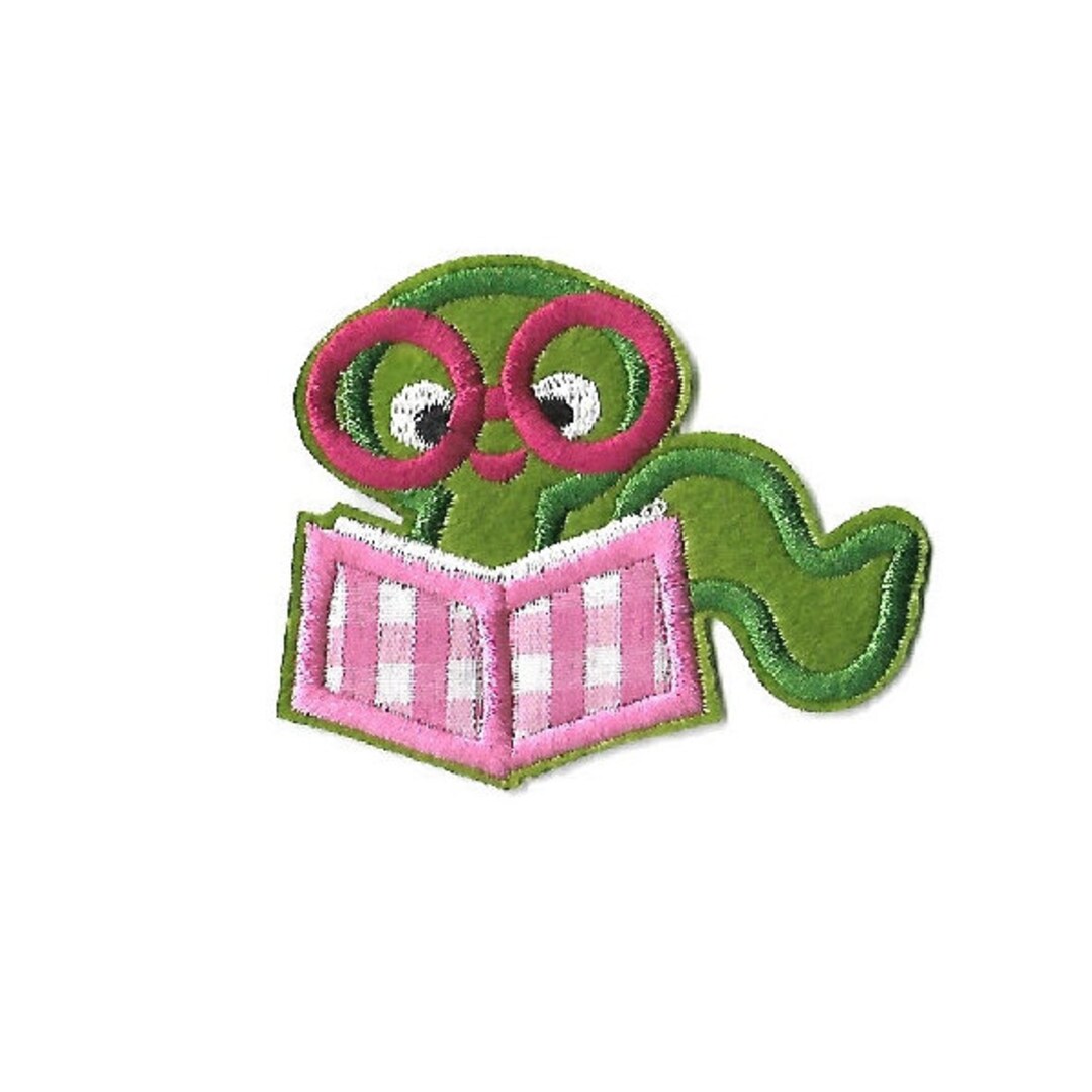 Bookworm Book Lover Reading School Embroidered Iron on Applique Patch ...