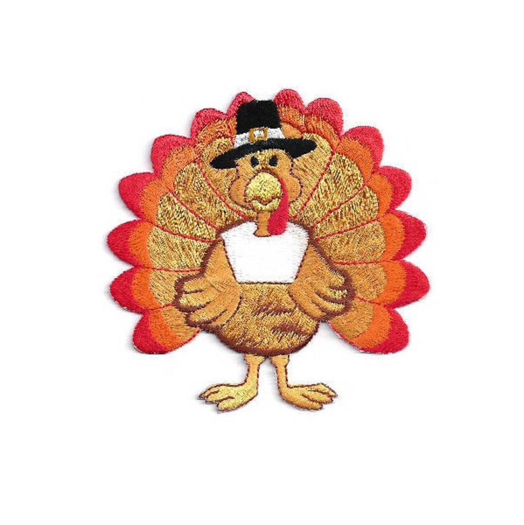 Turkey Thanksgiving Farm Pilgrim Hat Fully Embroidered Iron on Applique ...