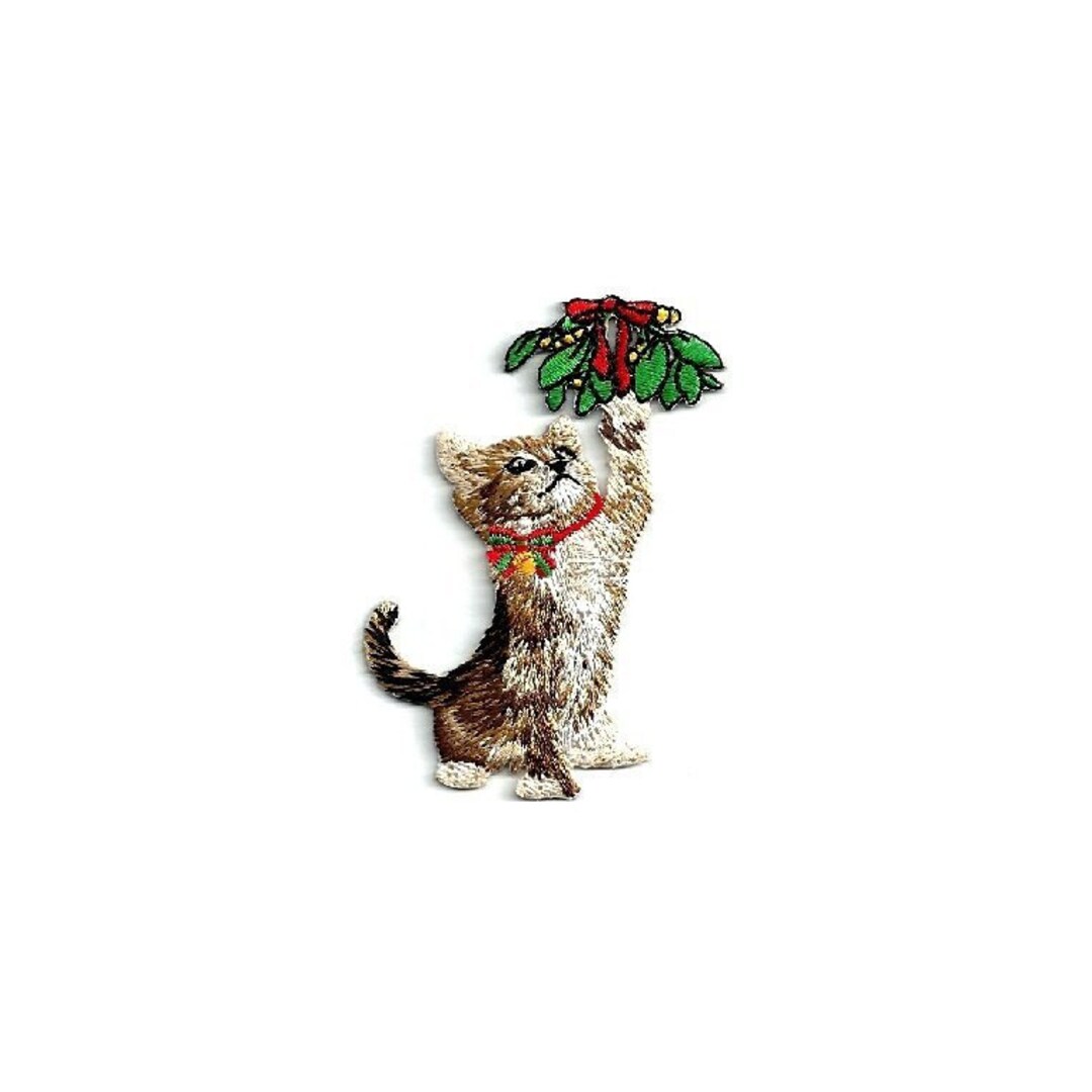 Cat Kitten Christmas Mistletoe Embroidered Iron on Applique Patch - Etsy