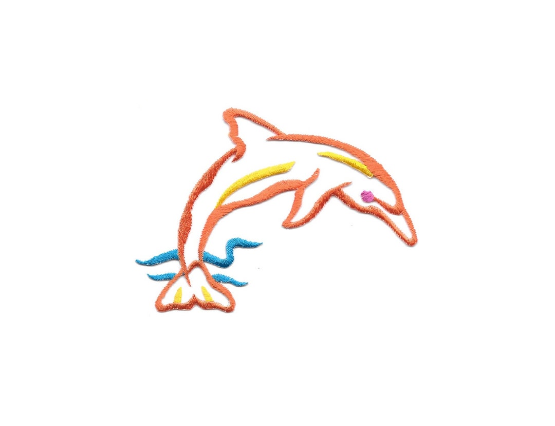 Dolphin - Ocean - Summer Open Frame Design - Embroidered Iron on Patch ...