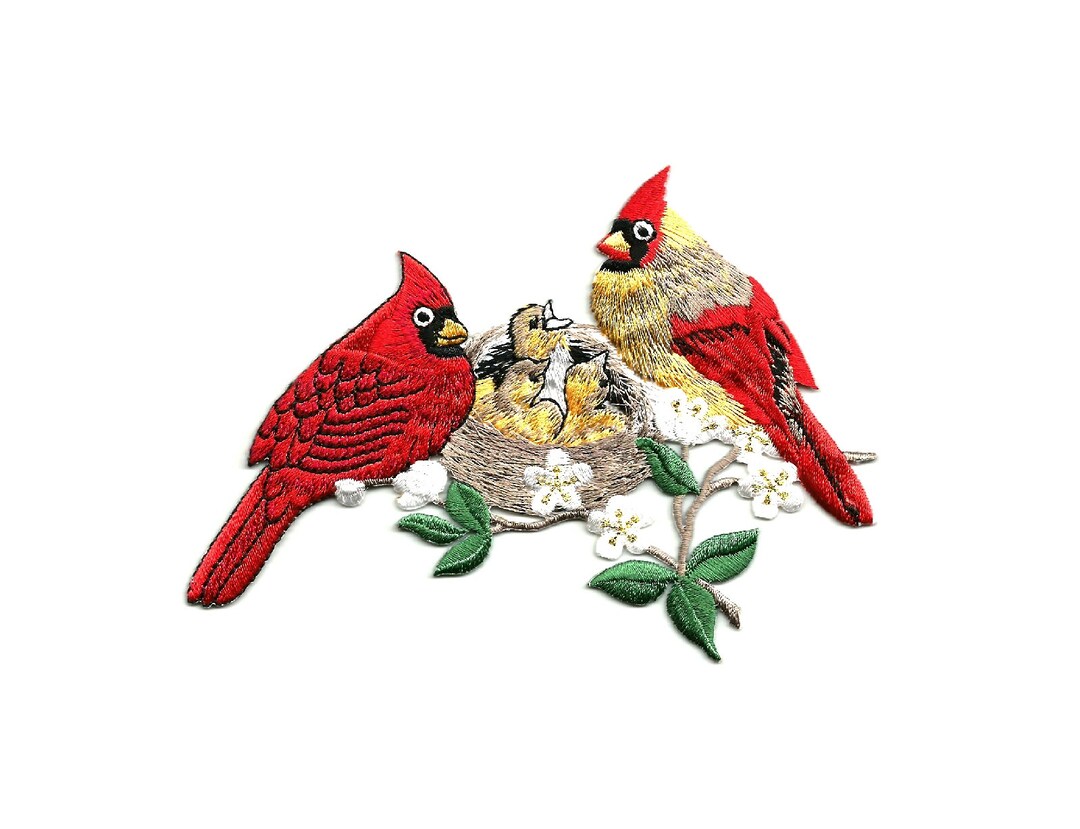 Cardinal Birds Cardinals W/nest Embroidered Iron on Applique Patch - Etsy