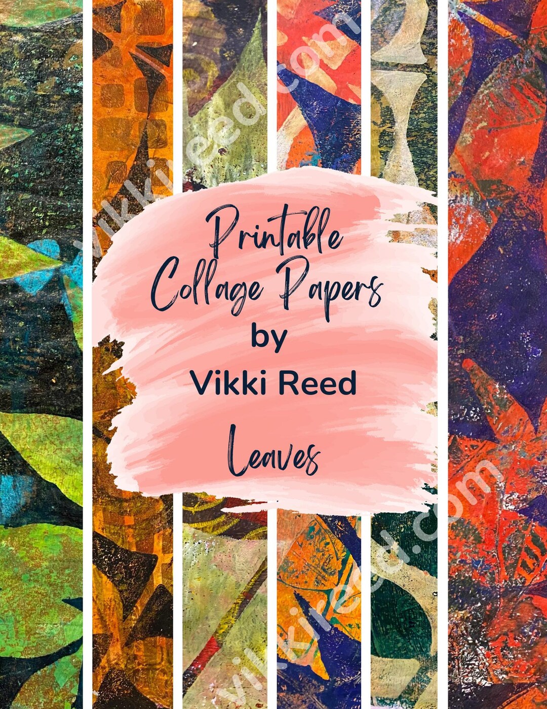 6 Mixed Media Printable Papers, Leaves Botanical Themed Collage ...
