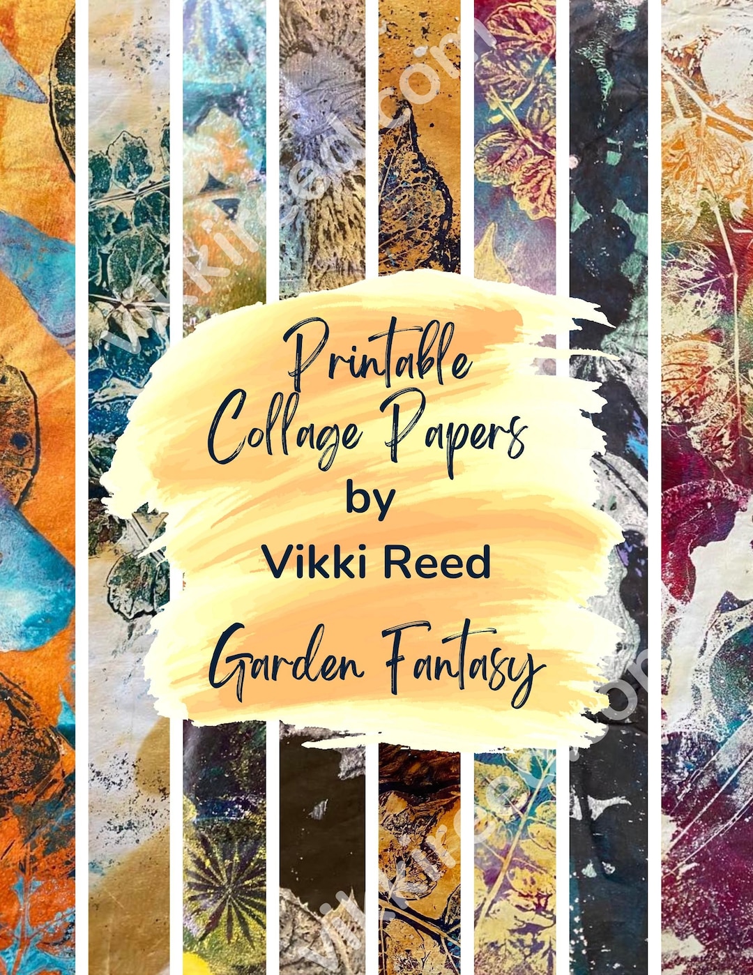 8 Mixed Media Printable Papers, Garden Fantasy Abstract Themed Collage ...
