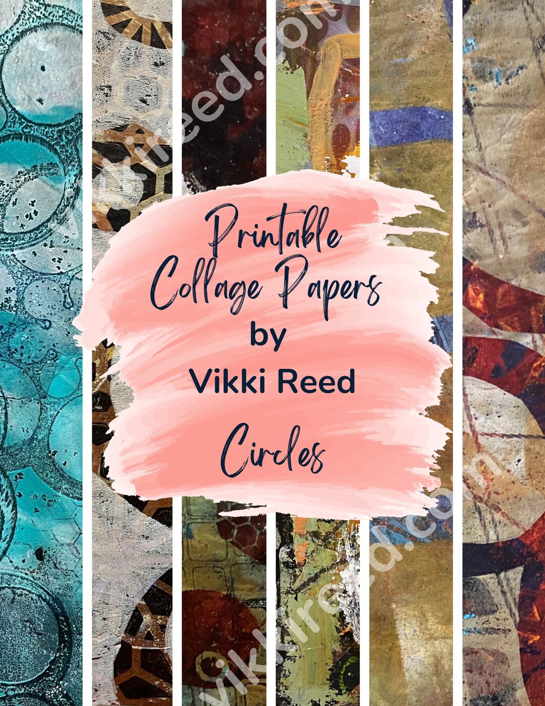 6 Mixed Media Printable Papers, Abstract Circle Themed Collage ...