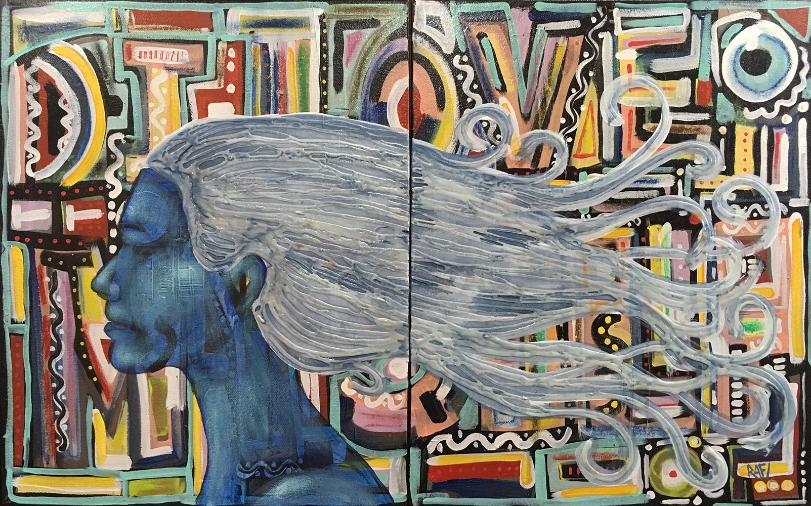 Abstract Mind Original Painting Wall Art by artist Rafi Perez Diptych ...