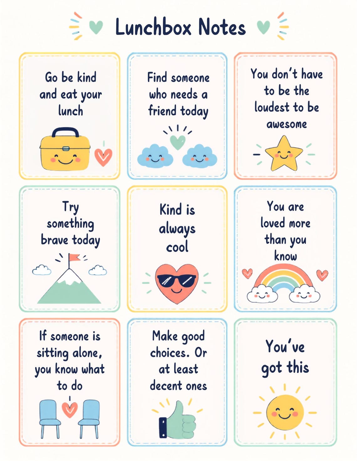 27 Small Printable Lunchbox Notes for Kids | Kindness & Encouragement ...