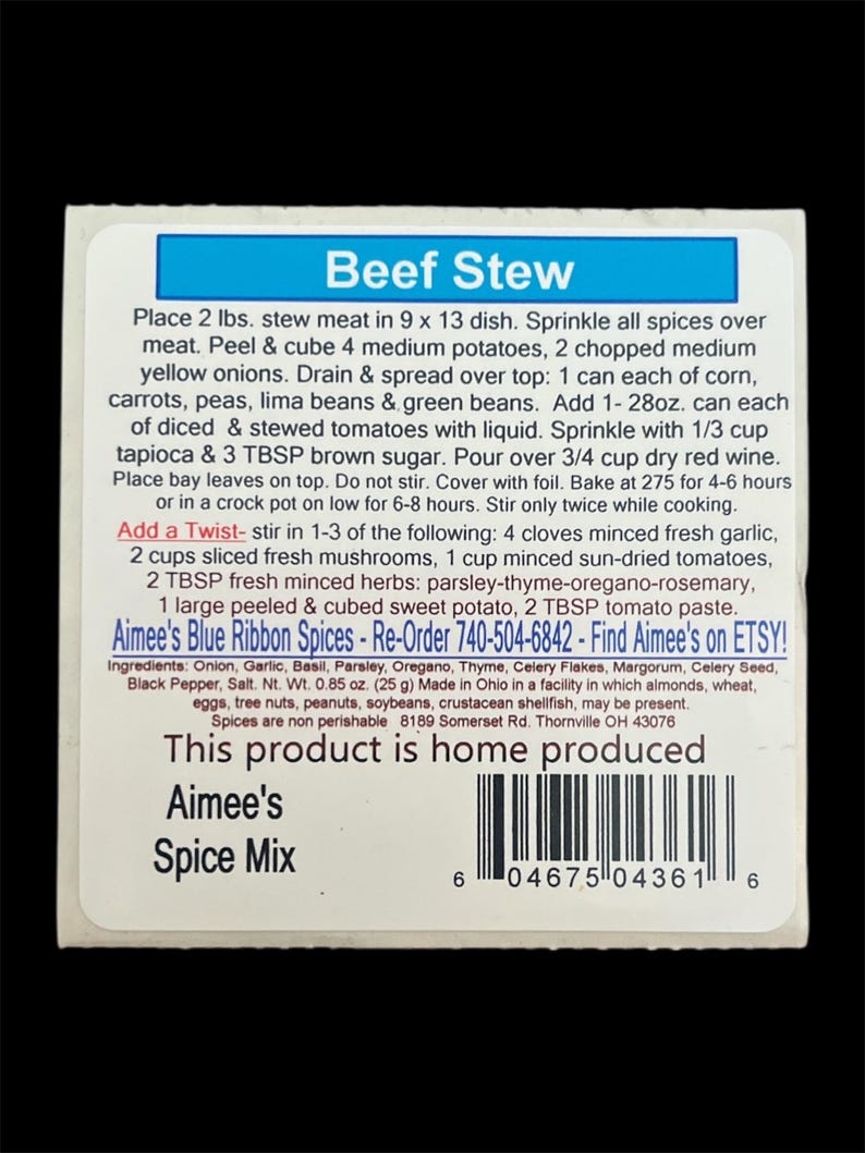 Beef Stew Meal Spice Seasoning Mix ~ Lynd Family Recipe - Dinner Family ...