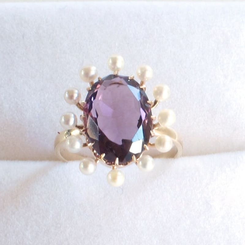 Amethyst Pearl Ring - Etsy