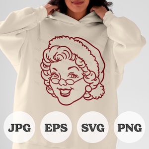Retro Mrs. Claus Face SVG, Vintage Santa Christmas Clipart (digital ...