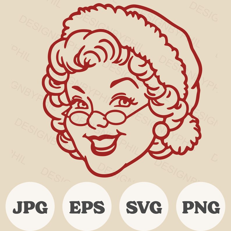 Retro Mrs. Claus Face SVG, Vintage Santa Christmas Clipart (digital ...