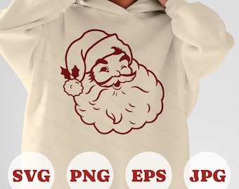 Jolly Santa Face SVG, Vintage Christmas Outline Sublimation, Retro ...