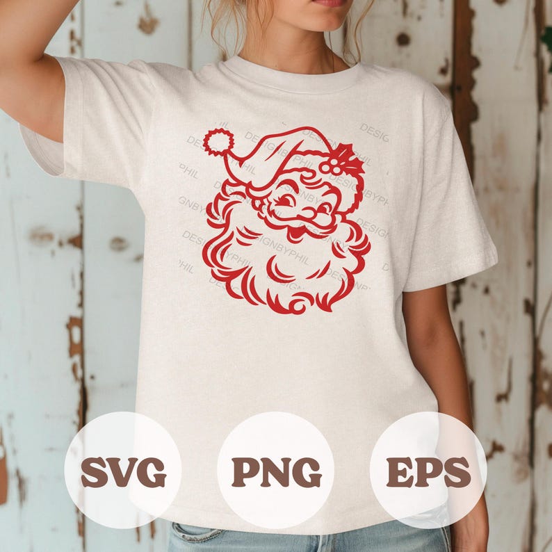 Retro Santa Face SVG, Vintage Christmas Outline, Classic Clipart PNG ...