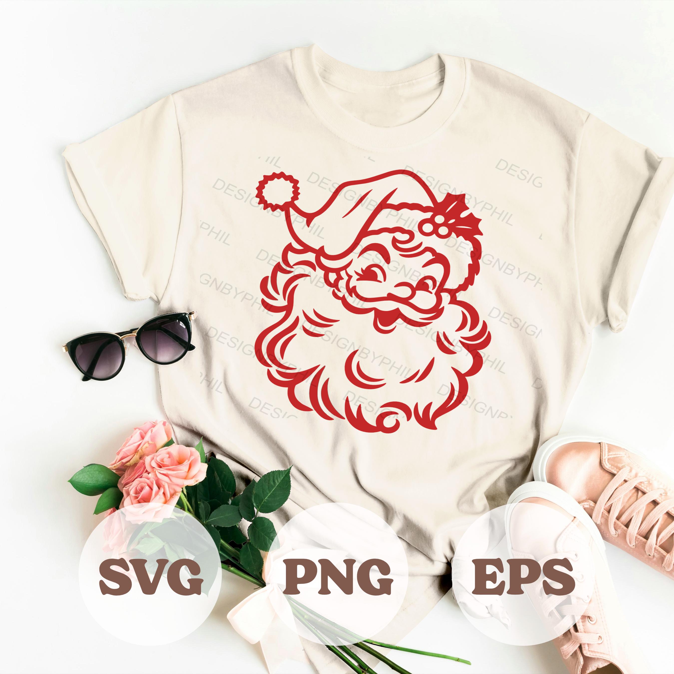 Retro Santa Face SVG, Vintage Christmas Outline, Classic Clipart PNG ...