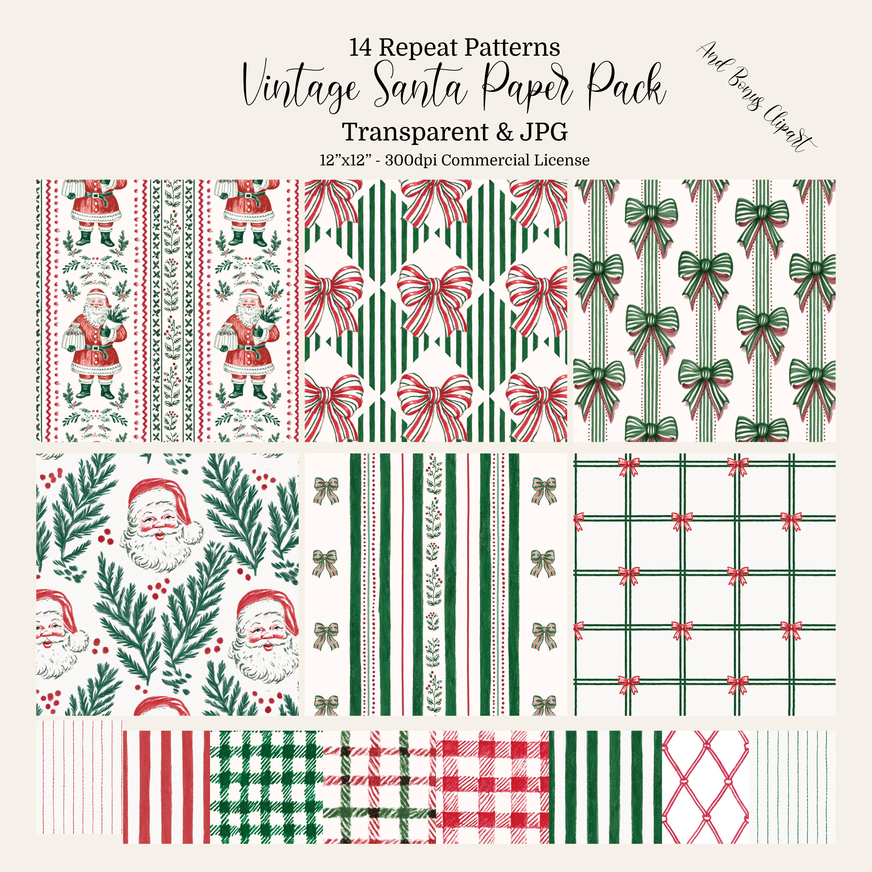 Vintage Santa Christmas Paper Pack: 14 Retro Holiday Patterns (digital ...