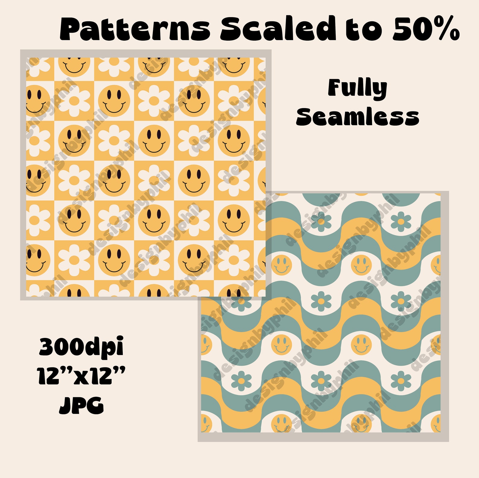 GROOVY RETRO Retro Happy Face Seamless Repeat Pattern Smile - Etsy
