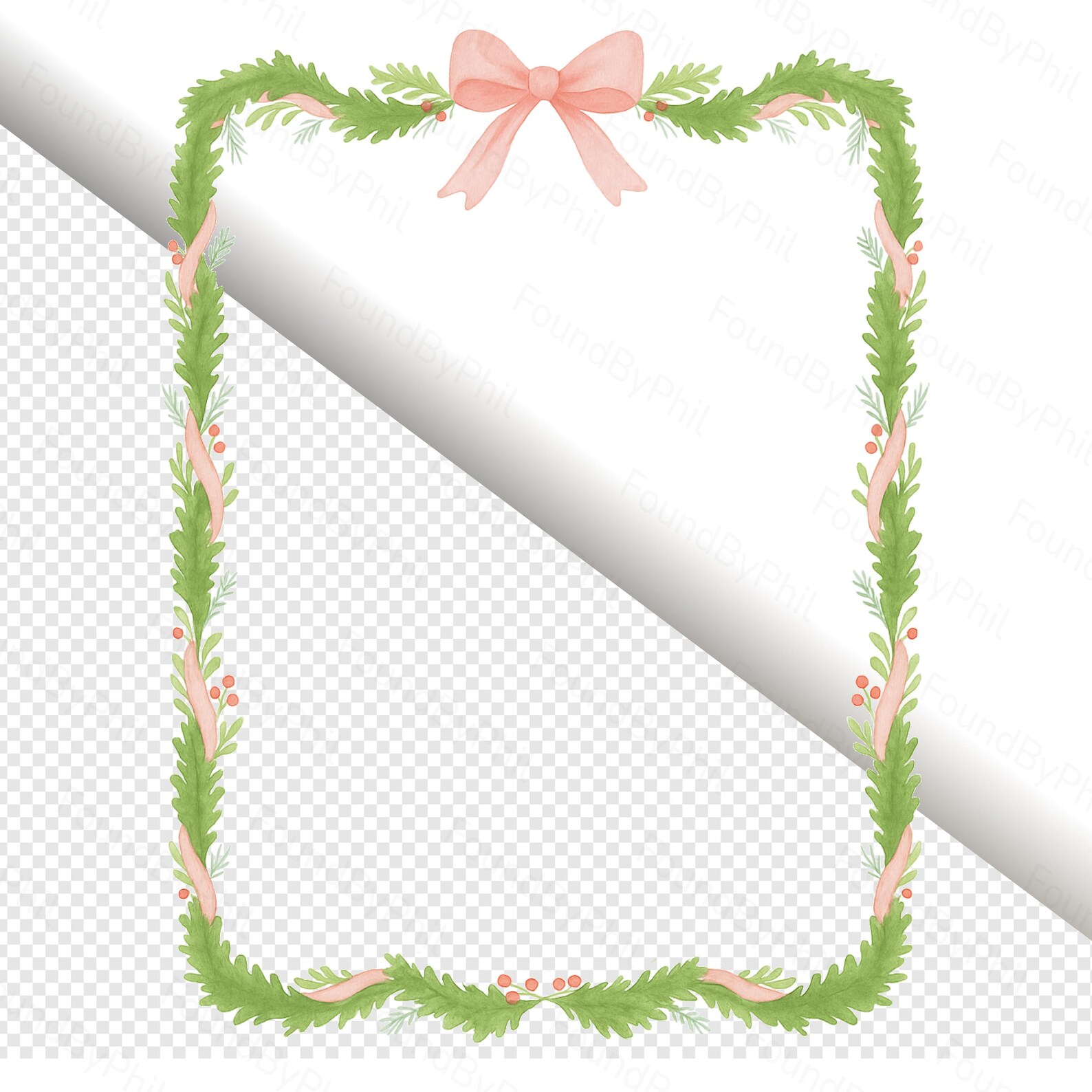 Pastel Christmas Garland Frame – Pink Bow Holiday Border Printable ...