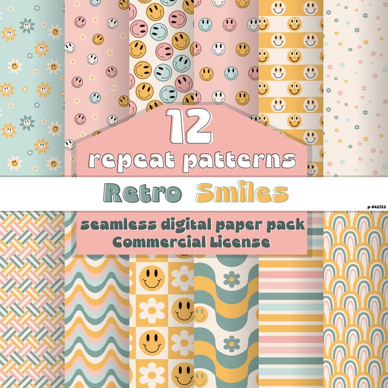 GROOVY RETRO Retro Happy Face Seamless Repeat Pattern Smile - Etsy