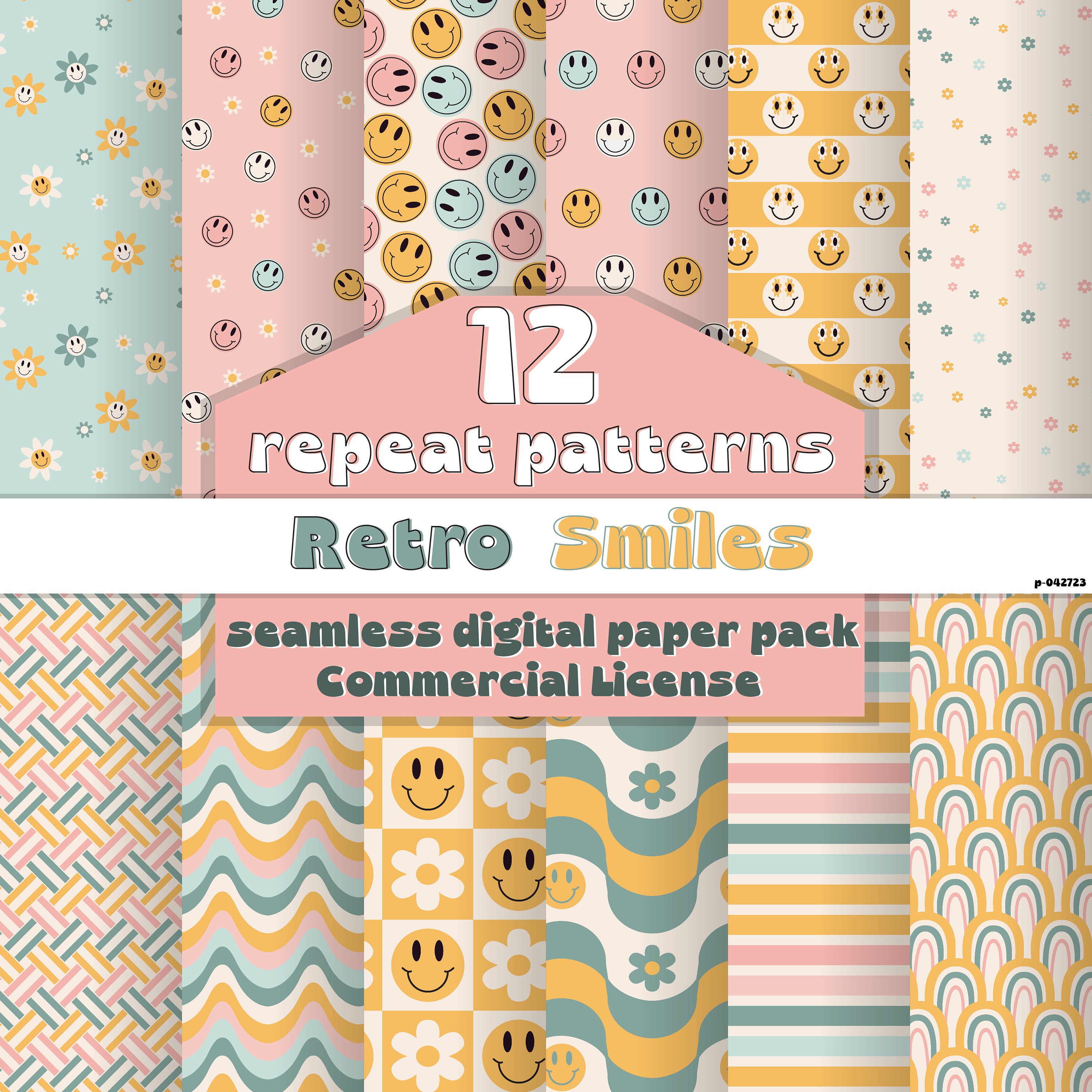 GROOVY RETRO Retro Happy Face Seamless Repeat Pattern Smile - Etsy