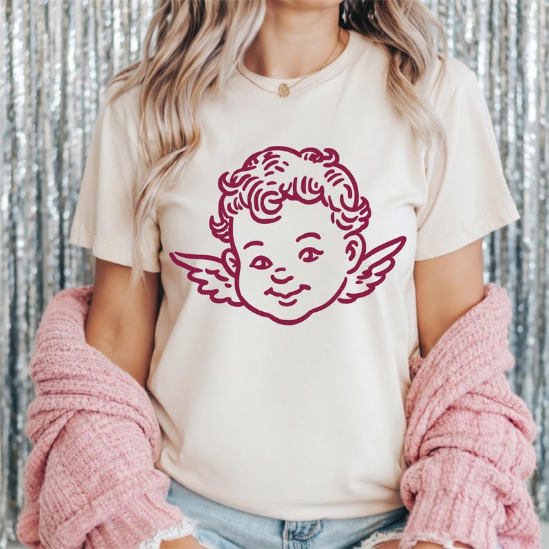 Retro Cupid Angel Face SVG, Vintage Valentine Cherub Line Art PNG ...