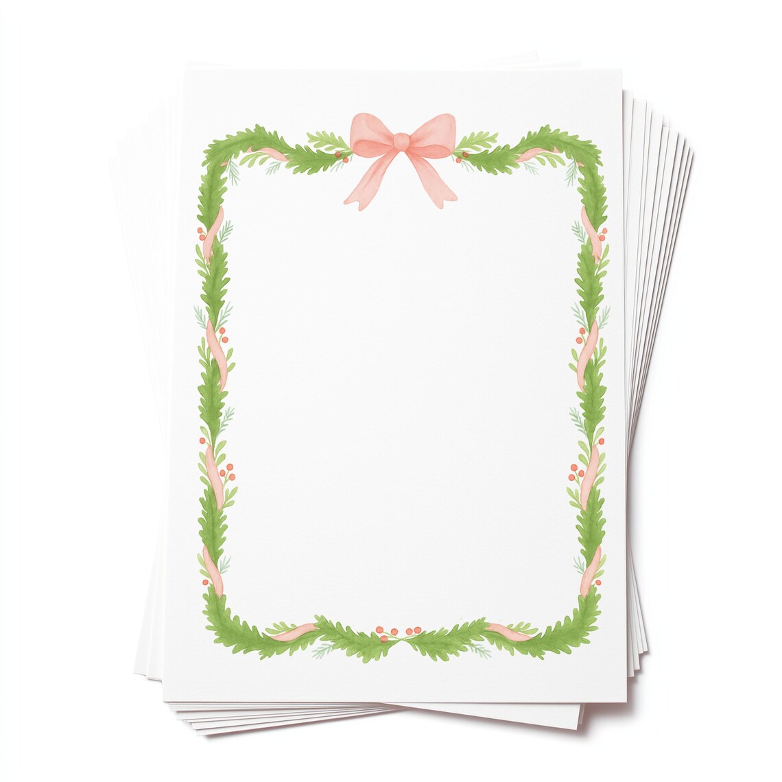 Pastel Christmas Garland Frame – Pink Bow Holiday Border Printable ...