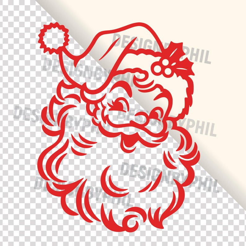 Retro Santa Face SVG, Vintage Christmas Outline, Classic Clipart PNG ...