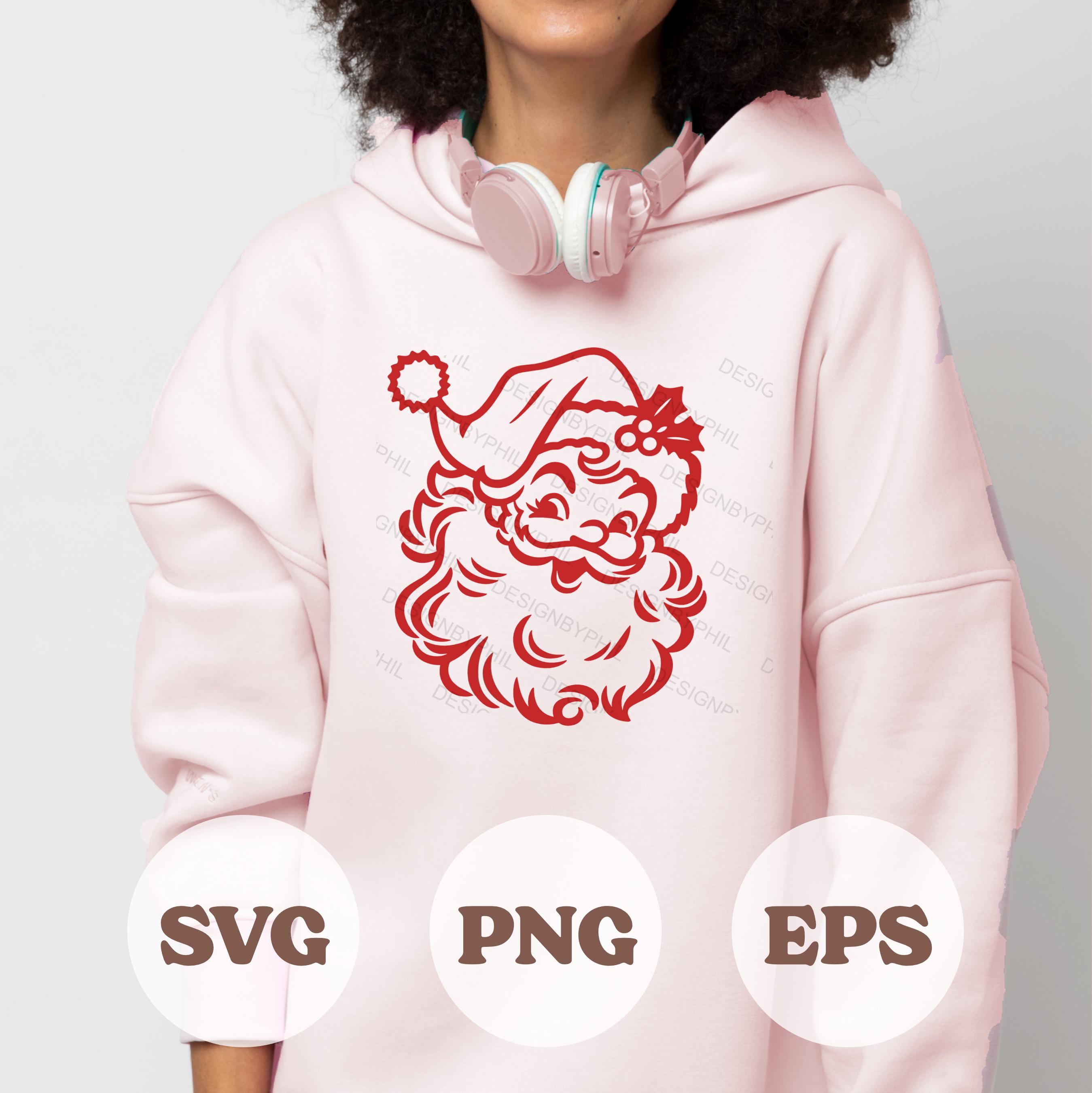 Retro Santa Face SVG, Vintage Christmas Outline, Classic Clipart PNG ...