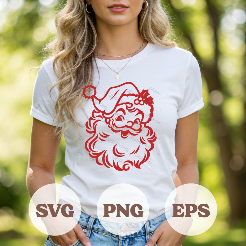 Retro Santa Face SVG, Vintage Christmas Outline, Classic Clipart PNG ...
