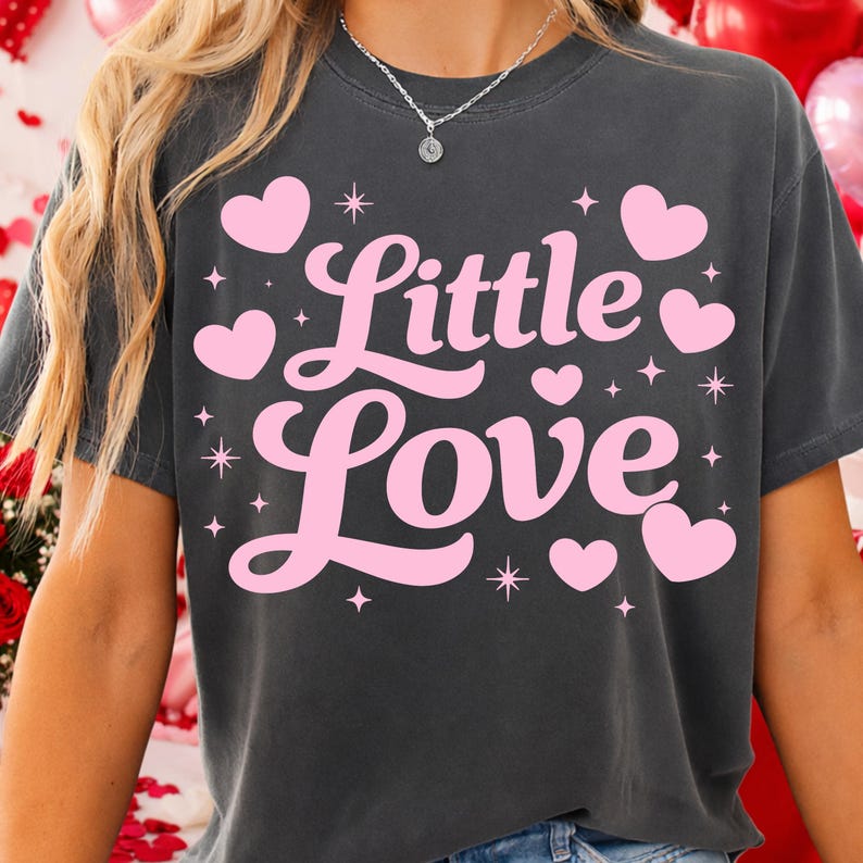 Little Love Retro Valentine Script SVG PNG Hearts Valentines Shirt ...