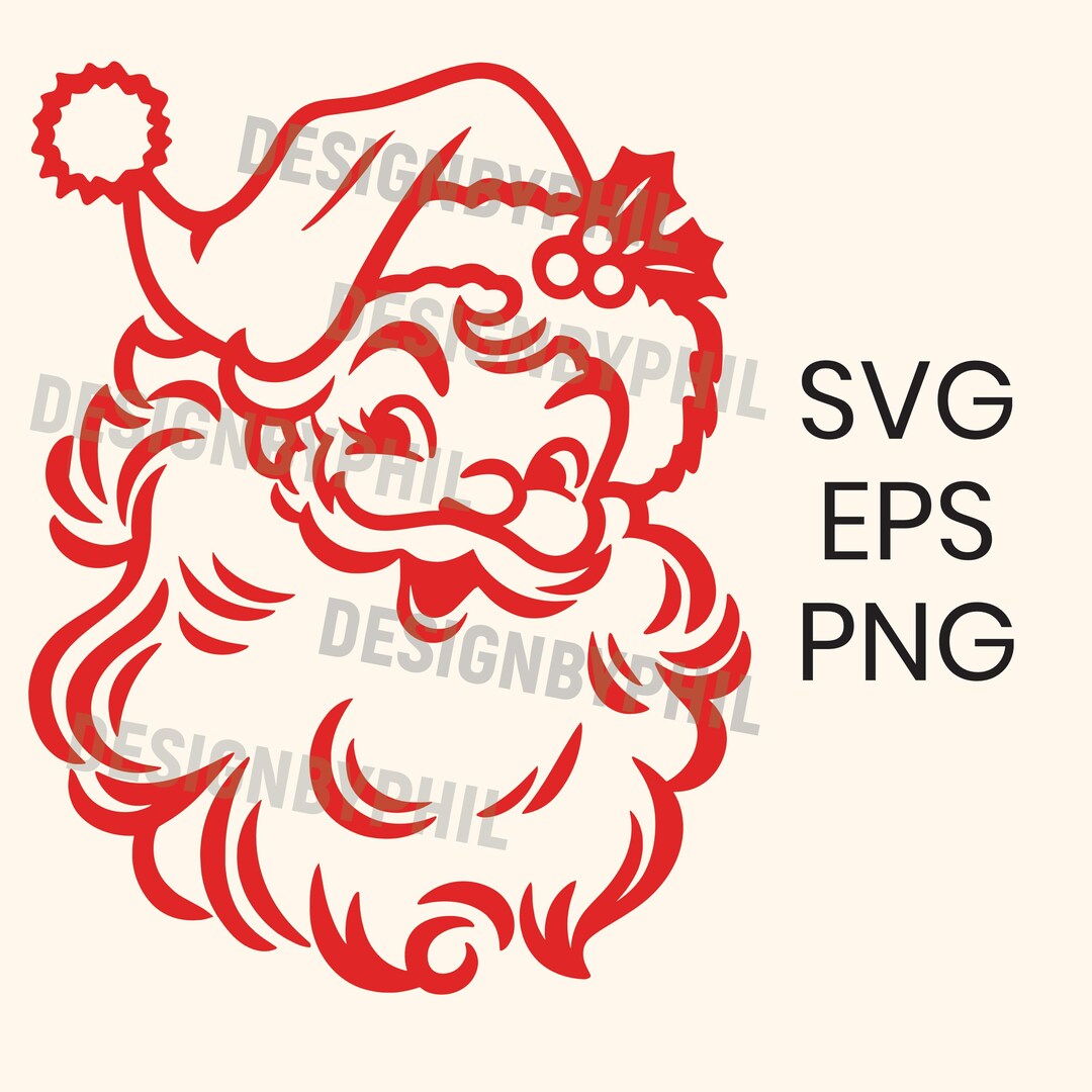 Retro Santa Face SVG, Vintage Christmas Outline, Classic Clipart PNG ...