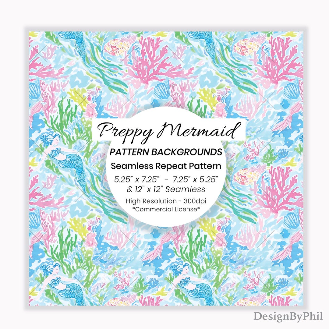 Preppy Mermaid Cove Digital Paper Pack: Seamless Coastal Patterns ...