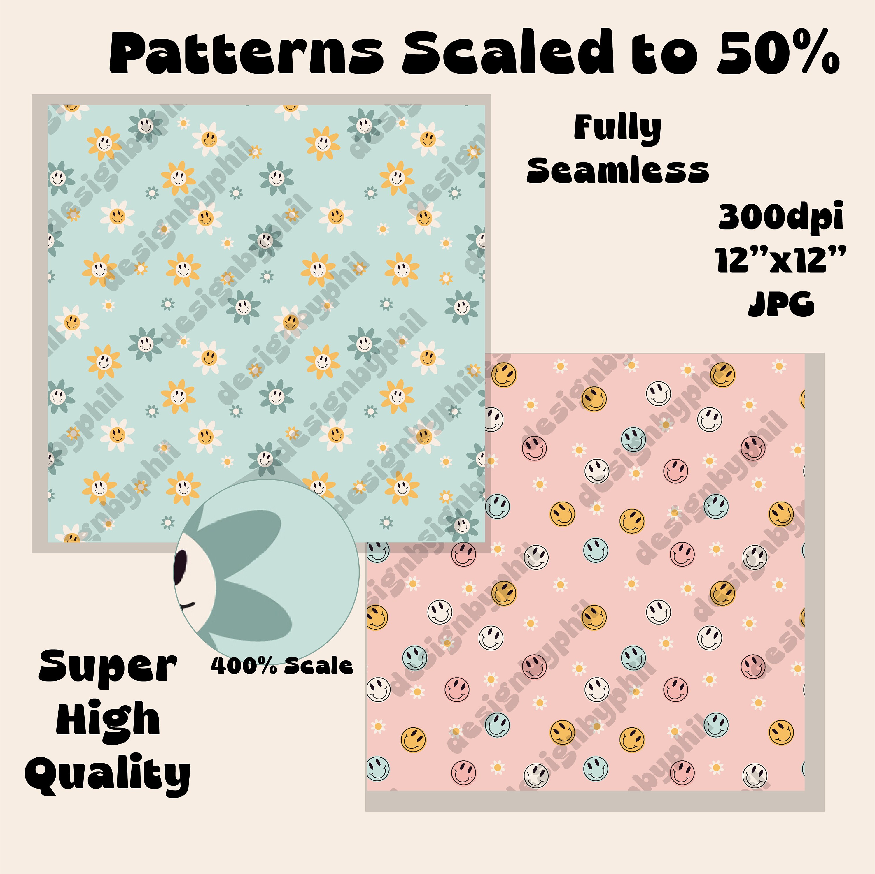 GROOVY RETRO Retro Happy Face Seamless Repeat Pattern Smile - Etsy