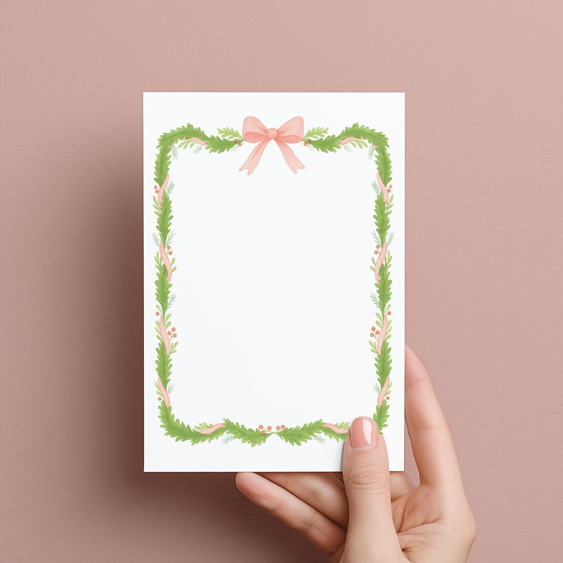 Pastel Christmas Garland Frame – Pink Bow Holiday Border Printable ...
