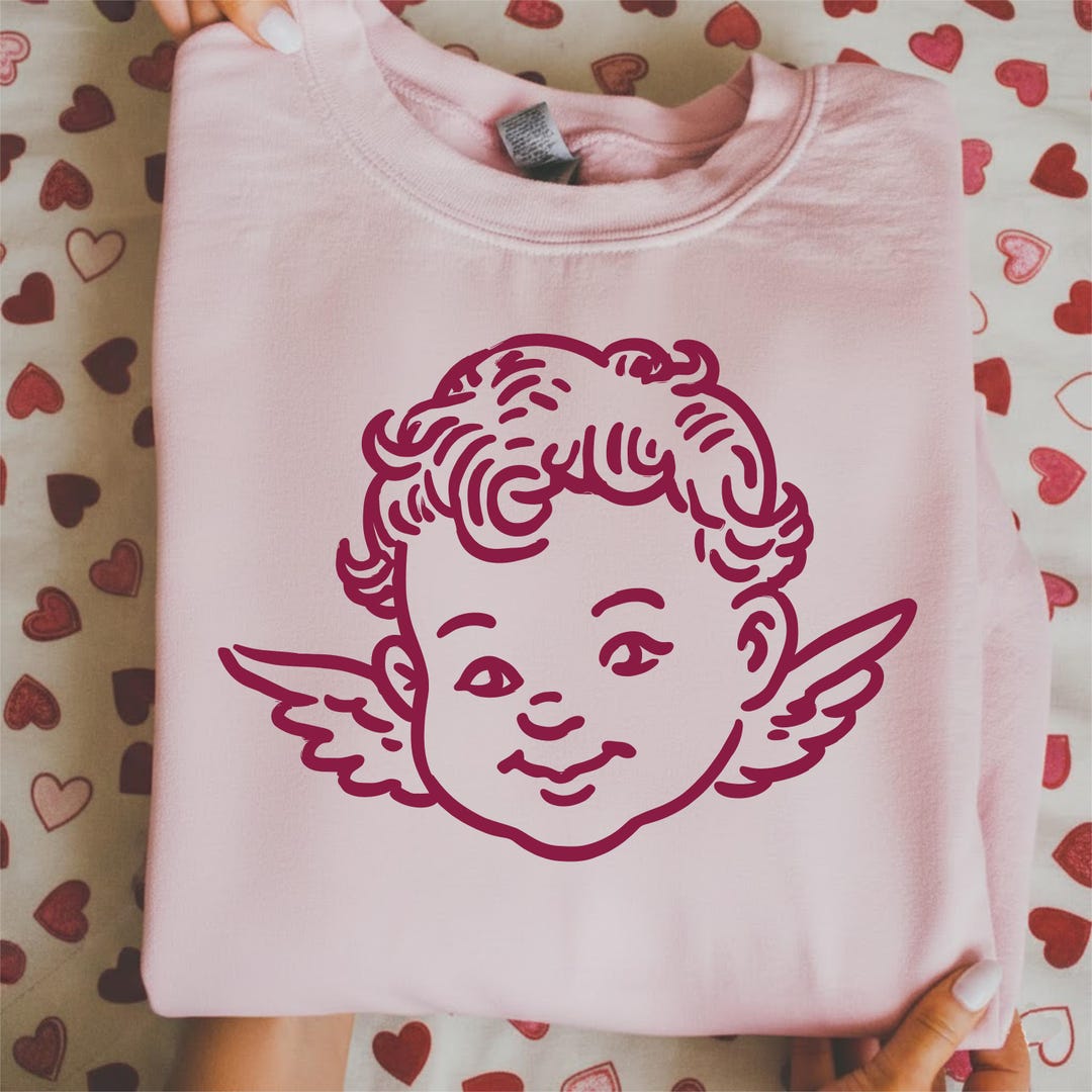 Retro Cupid Angel Face SVG, Vintage Valentine Cherub Line Art PNG ...