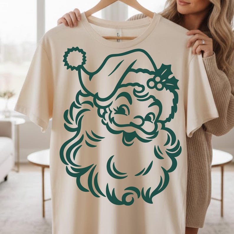 Retro Santa Face SVG, Vintage Christmas Outline, Classic Clipart PNG ...