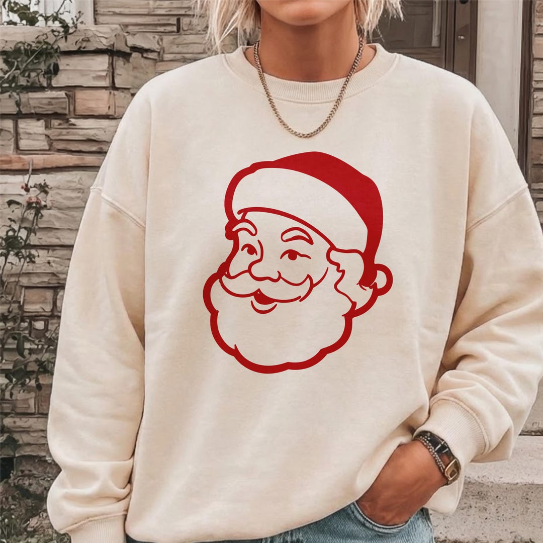 Retro Santa Face SVG, Vintage Christmas Outline, Classic Clipart PNG ...