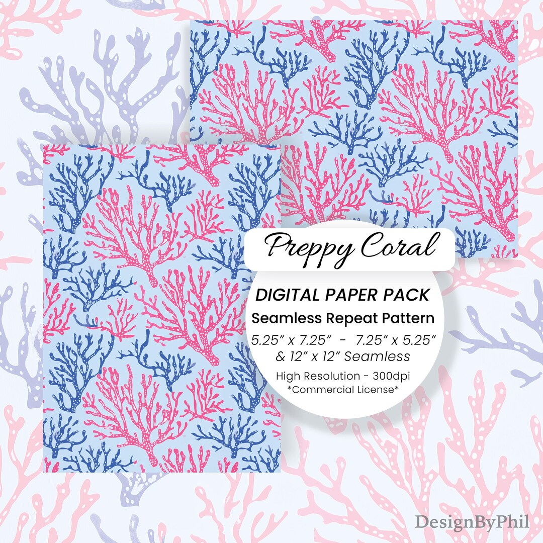 Preppy Coral Pattern Seamles Digital Paper Pack 12x12 - Etsy