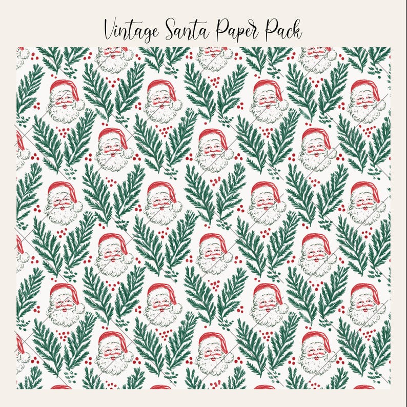 Vintage Santa Christmas Paper Pack: 14 Retro Holiday Patterns (digital ...