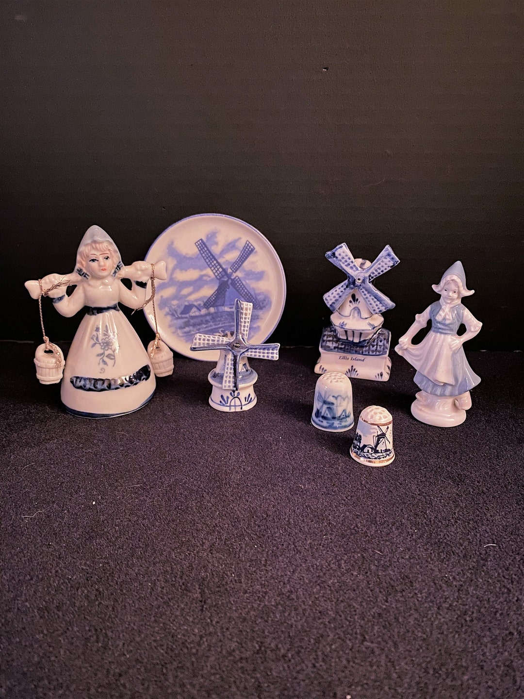 Delft Set of 7 Figurines Including Ellis Island Windmill Shaker - Etsy