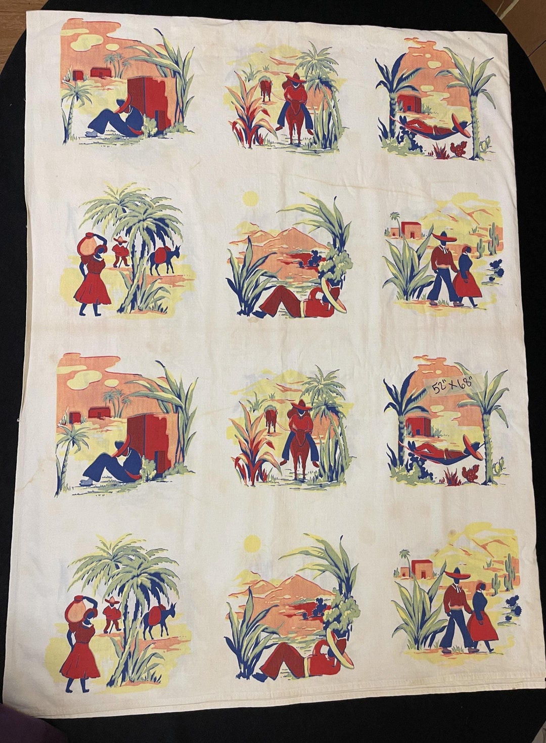 Vintage Cotton Mexican Daily Life Print Tablecloth - Etsy